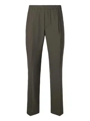 Altea Straight-leg Pleated Wool-blend Seersucker Trousers - Green