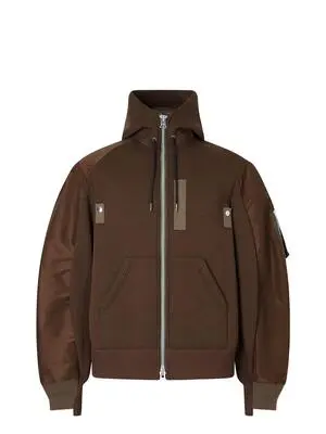Sacai Shell-trimmed Cotton-blend Jersey Zip-up Hoodie - Brown