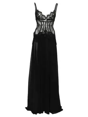 NISSA Lace Trim Maxi Dress - Black