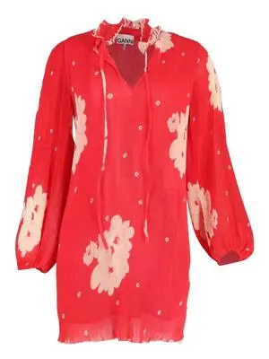 GANNI Floral-print Mini Dress - Red