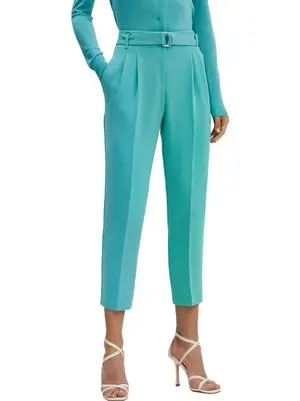 BOSS Belted Pleated Trousers - Blue