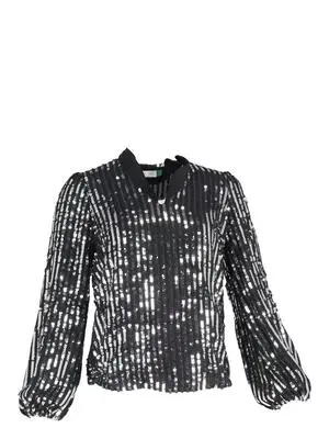 Rixo Stripe Sequin Top - Black