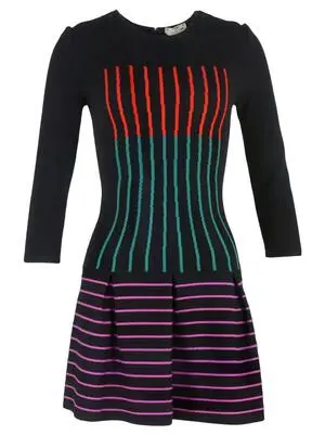 Fendi Flared Striped Mini Dress - Black