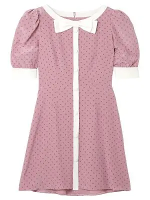 Alessandra Rich Clover Bow-detailed Polka-dot Silk Mini Dress - Pink