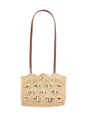Rabanne Leather-trimmed Studded Raffia Shoulder Bag - Neutrals