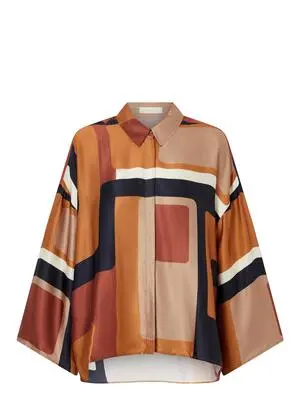 Faithfull The Brand Cora Printed Satin Shirt - Brown