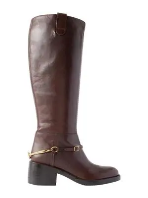 Chloé Dakota Embellished Leather Knee Boots - Brown