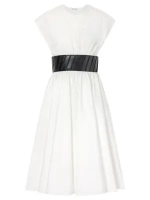 Alaïa Belted Cotton-poplin Midi Dress - White