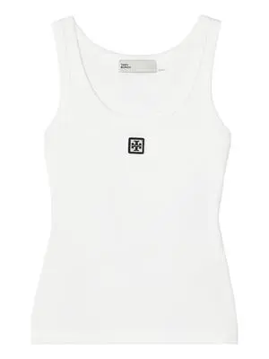 Tory Burch Embellished Ribbed Cotton-jersey Tank - White