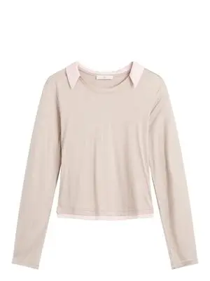 KIJUN Collared Long Sleeve Jersey Top - Beige