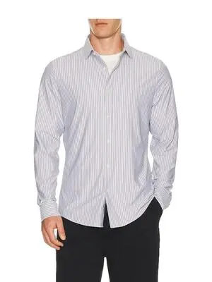 RHONE Commuter Shirt Semi Spread Collar In Grey - Griffin Gray & Dark Green Stripe