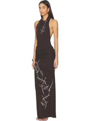 JULIET JOHNSTONE Dahlia Rhinestone Halter Gown - Chocolate Brown