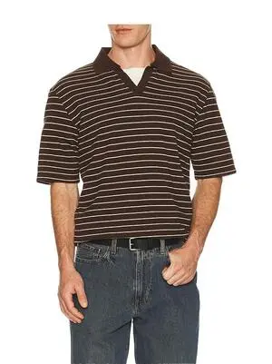 SAMSOE SAMSOE Samac V-neck Polo In Brown - Coffee Brown Stripe