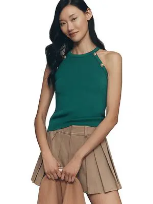 Maeve High-Neck Button Tank Top Emerald Green