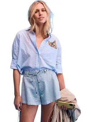 Anthropologie Tie-waist Denim Shorts - Stone Blue