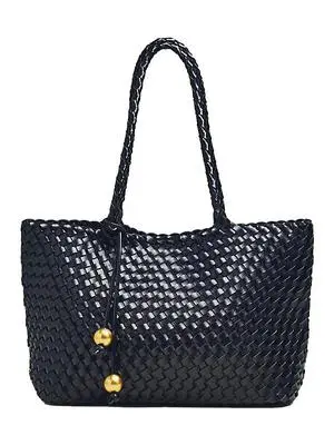 Anthropologie Slouchy Mini Woven Tote Bag - Black