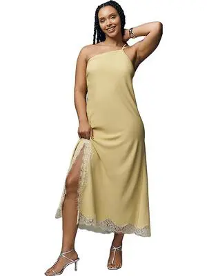 BL-NK Sat One-shoulder Lace Midi Dress - Yellow