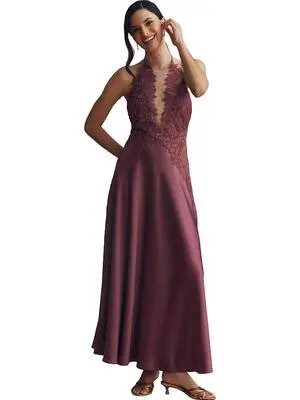 Bhldn Lace Appliqué Maxi Dress - Soft Rose Taupe