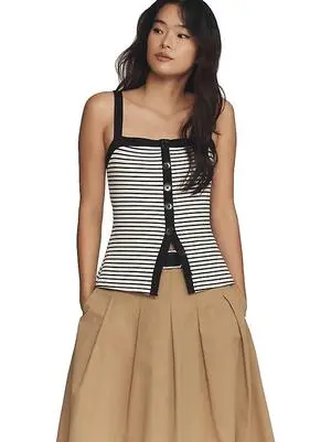 Maeve Square-neck Button-front Tank Top - Black & White Stripe