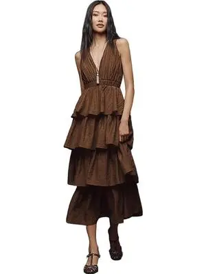 Endless Rose Tiered Sleeveless Maxi Dress - Brown Dot