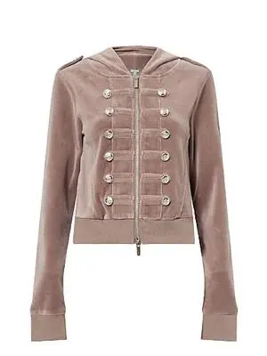JADED LONDON Cavalier Military Buttoned Velour Hoodie - Beige