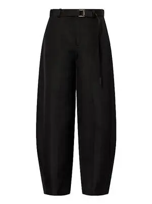 Sacai Belted Wide-leg Silk And Cotton Trousers - Black