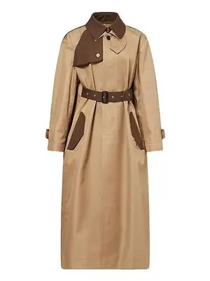 Sacai Contrast-panels Belted Cotton-blend Trench Coat - Beige Brown