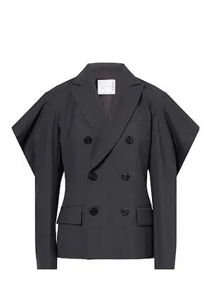 Sacai Cut-out Sleeves Peak-lapels Woven Jacket - Gray