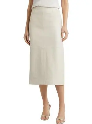Nordstrom Croc Embossed Leather Pencil Midi Skirt - Ivory Tofu
