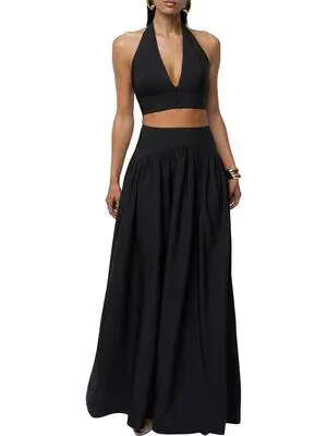 JLUXLABEL Halter Crop Top & Maxi Skirt Set - Black