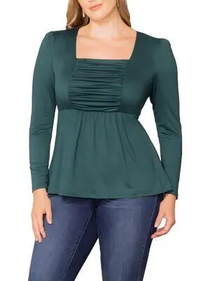 KIYONNA Kiyonna Rylan Ruched Knit Top Hunter Green
