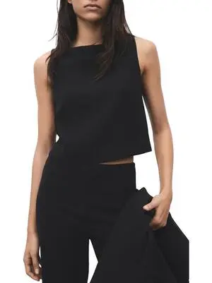 Mango Round Neck Sleeveless Suiting Top - Black