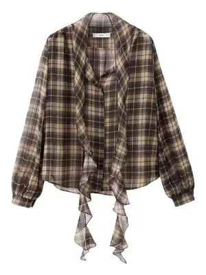 Mango Scott Plaid Pussy-bow Top - Black