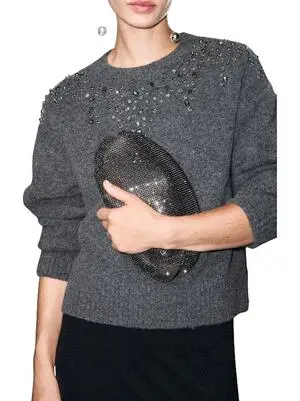 Mango Estrella Embellished Sweater - Dark Heather Grey