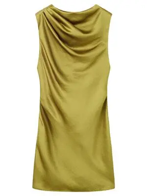 Mango Ilum Cowl Neck Sleeveless Satin Dress - Lime