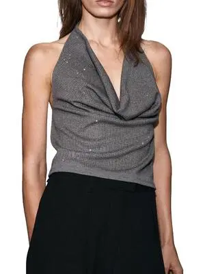 Mango Sequin Halter Top - Grey