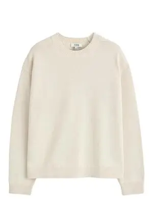 Cos Knitted Cotton Crew-neck Sweater - White