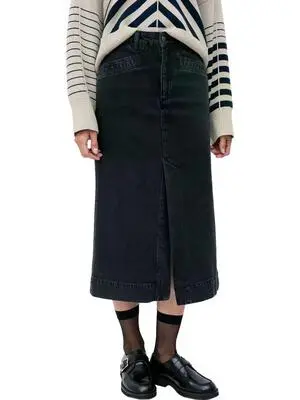 BOSS Split Denim Midi Skirt - Black