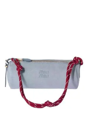 Miu Miu Logo-embroidered Gabardine Bag - Blue