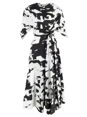 Alexander McQueen Twisted-waist Printed Midi Dress - White
