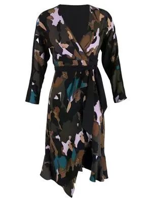 Diane Von Furstenberg Printed Wrap Midi Dress - Black