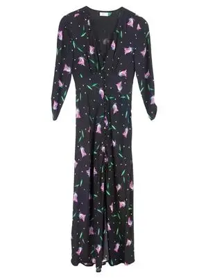 Rixo Tulip-printed Crepe Midi Dress - Black