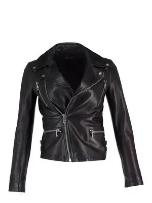 Gucci Embroidered Leather Biker Jacket - Black