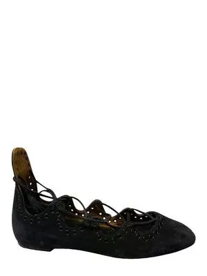 ISABEL MARANT VINTAGE Lace-up Suede Ballerina Shoes - Black