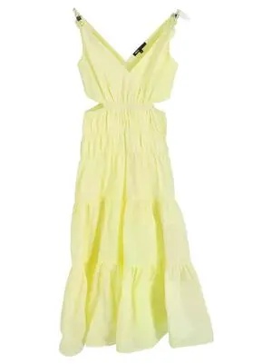 Maje Cut-out Tiered V-neck Midi Dress - Yellow