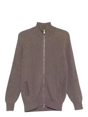 Brunello Cucinelli Ribbed Zip-up Cardigan - Brown