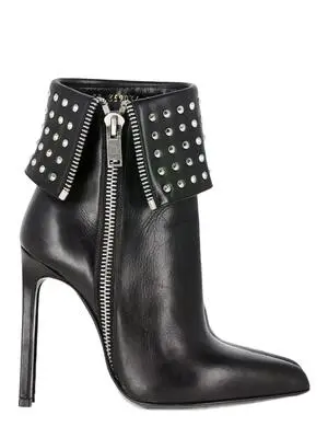 Saint Laurent Studded Heeled Ankle Boots - Black