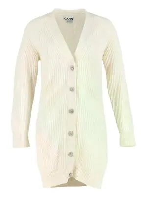 GANNI Ribbed-knit Long Cardigan - White