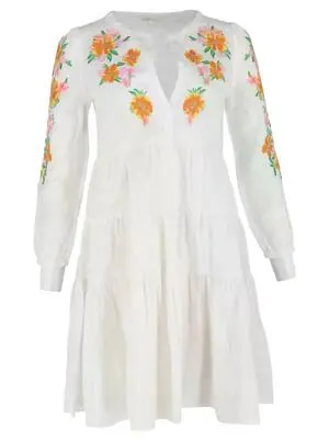 Maje Floral-embroidered Knee-length Dress - White