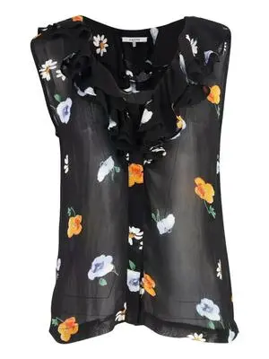 GANNI Sleeveless Floral Blouse - Black